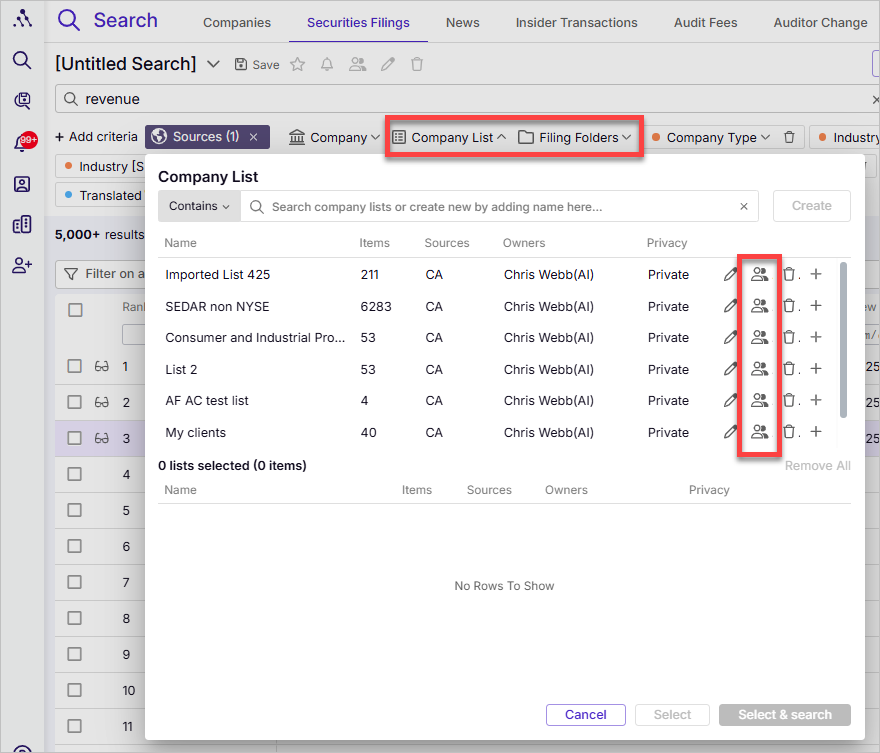 How to Share Company Lists and Result Folders
